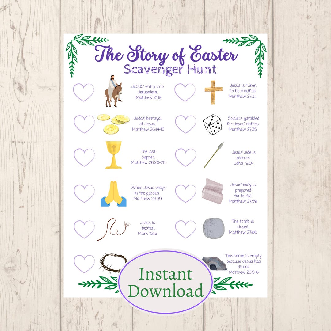 The Story of Easter Scavenger Hunt- Jesus Resurrection Story - Sunday ...