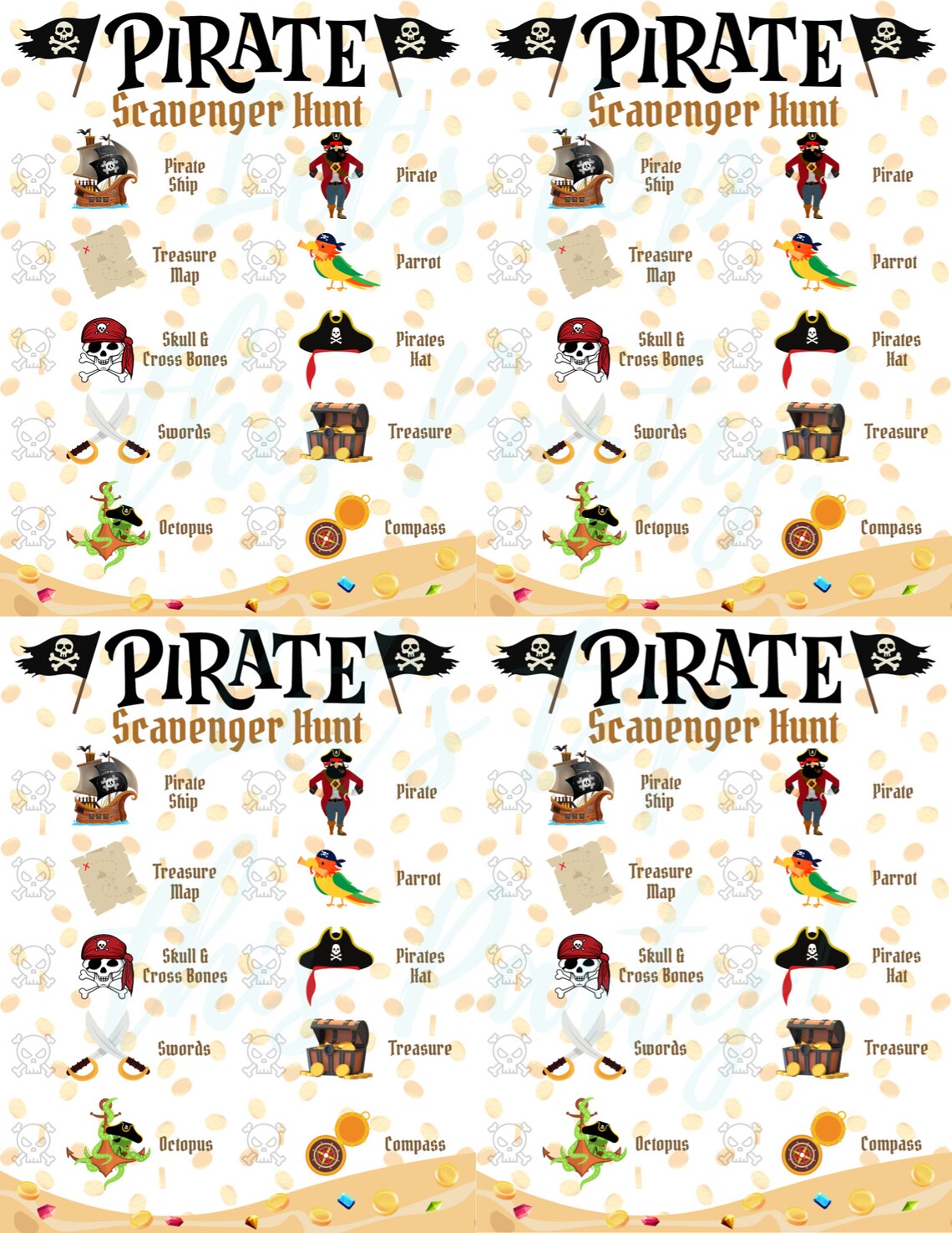 Pirate Scavenger Hunt Skull and Cross Bones Scavenger Hunt - Etsy