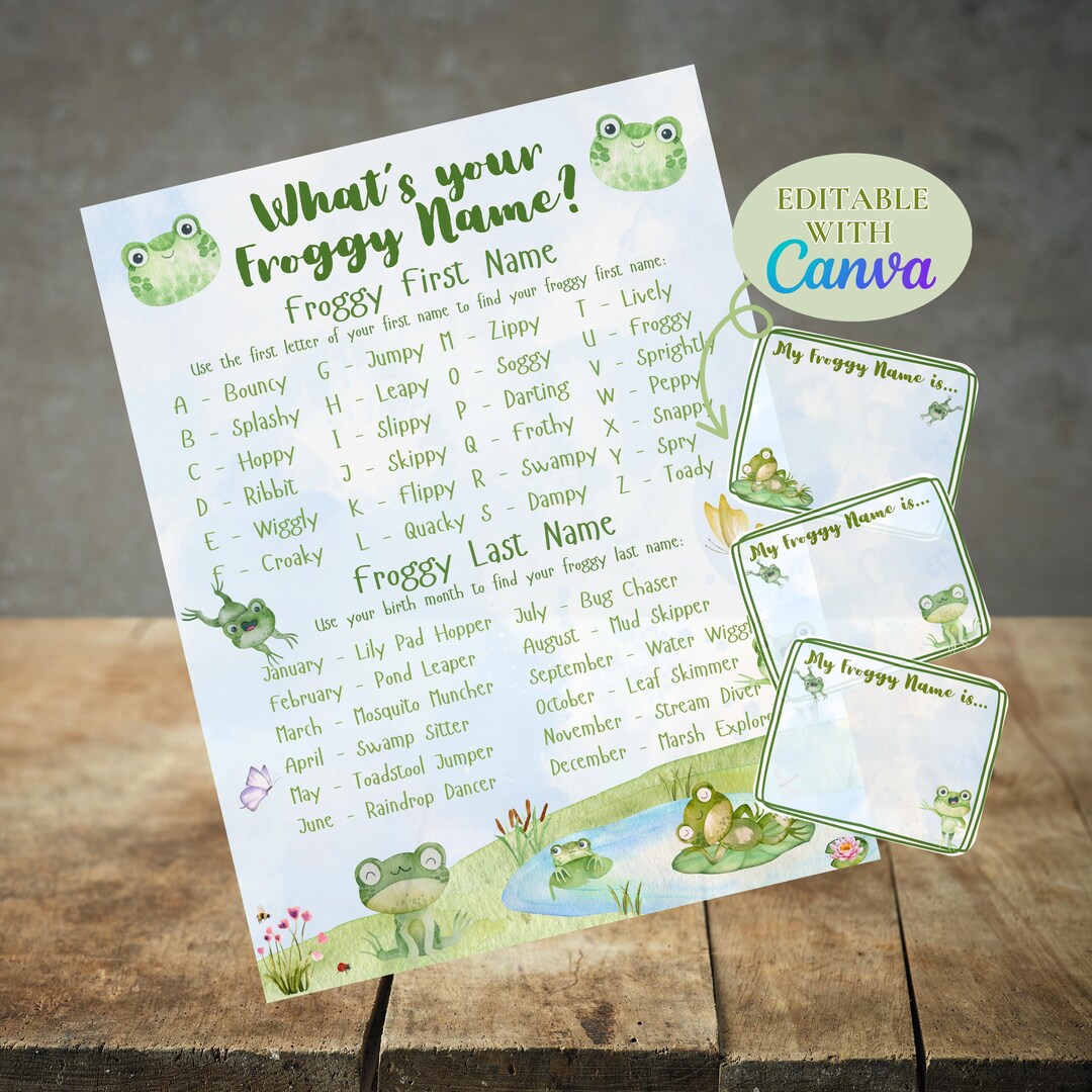 What’s Your Froggy Name - Frog Theme Birthday - Frog Name Cards - Frog ...