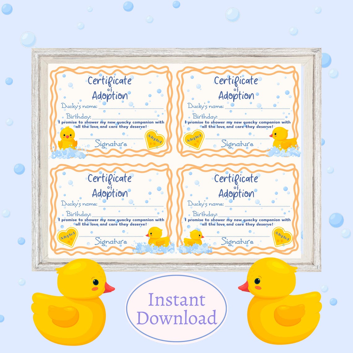 Adopt a Ducky Printable - Duck Adoption Certificates & Sign - Rubber ...