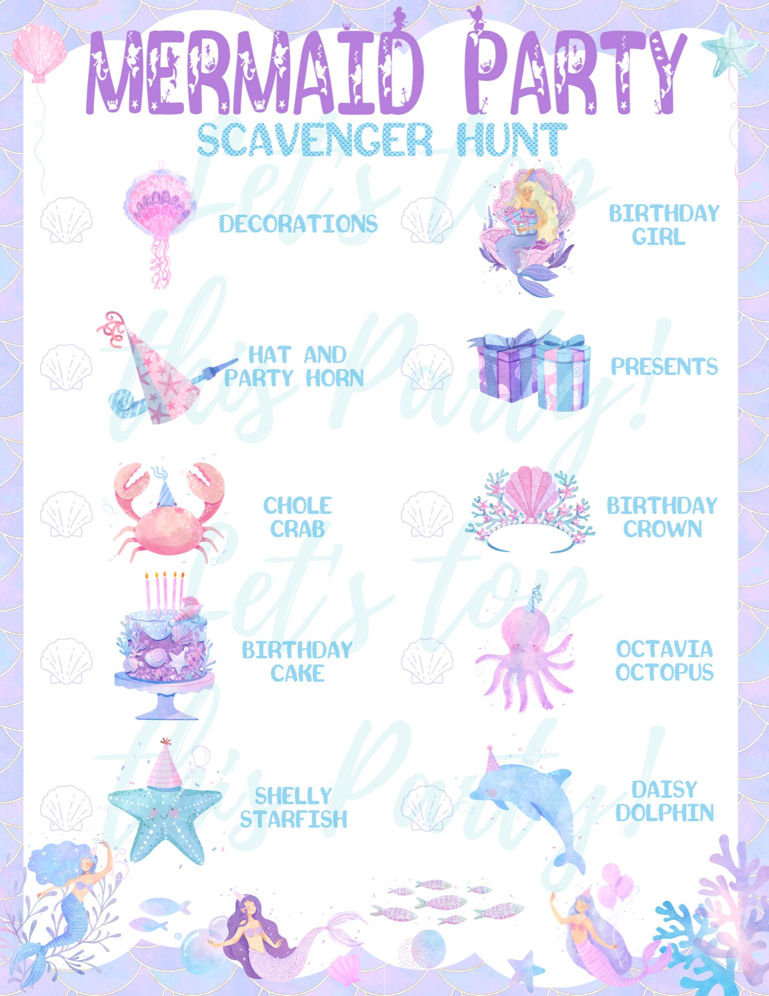 Mermaid Scavenger Hunt Mermaid Party Scavenger Hunt Ocean - Etsy
