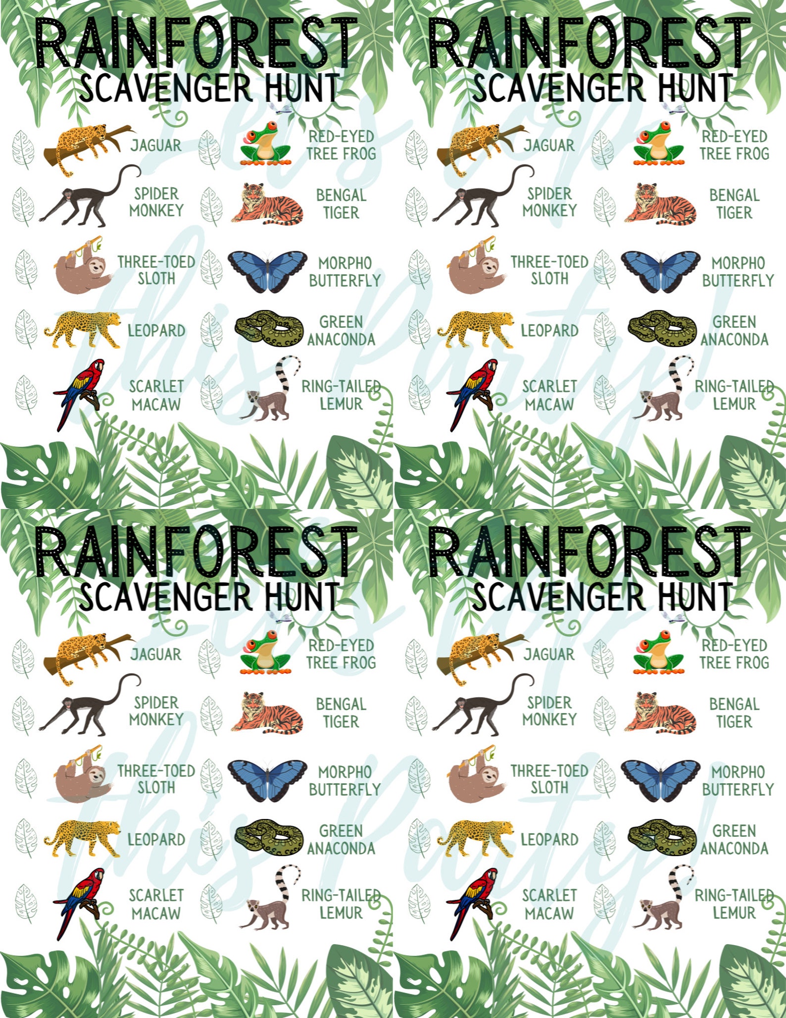 Rainforest Scavenger Hunt, Printable Scavenger Hunt, Rainforest ...