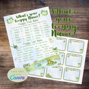 What’s Your Froggy Name - Frog Theme Birthday - Frog Name Cards - Frog ...