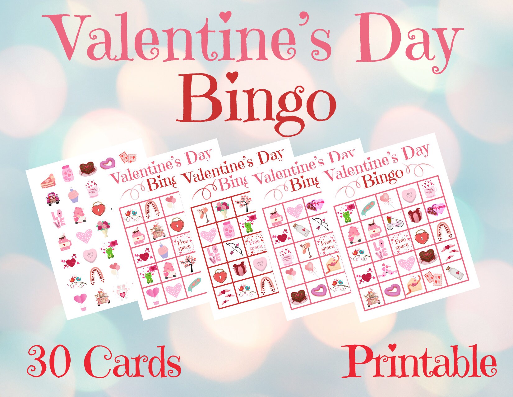Valentine Bingo Printable Valentine Bingo Valentine's - Etsy
