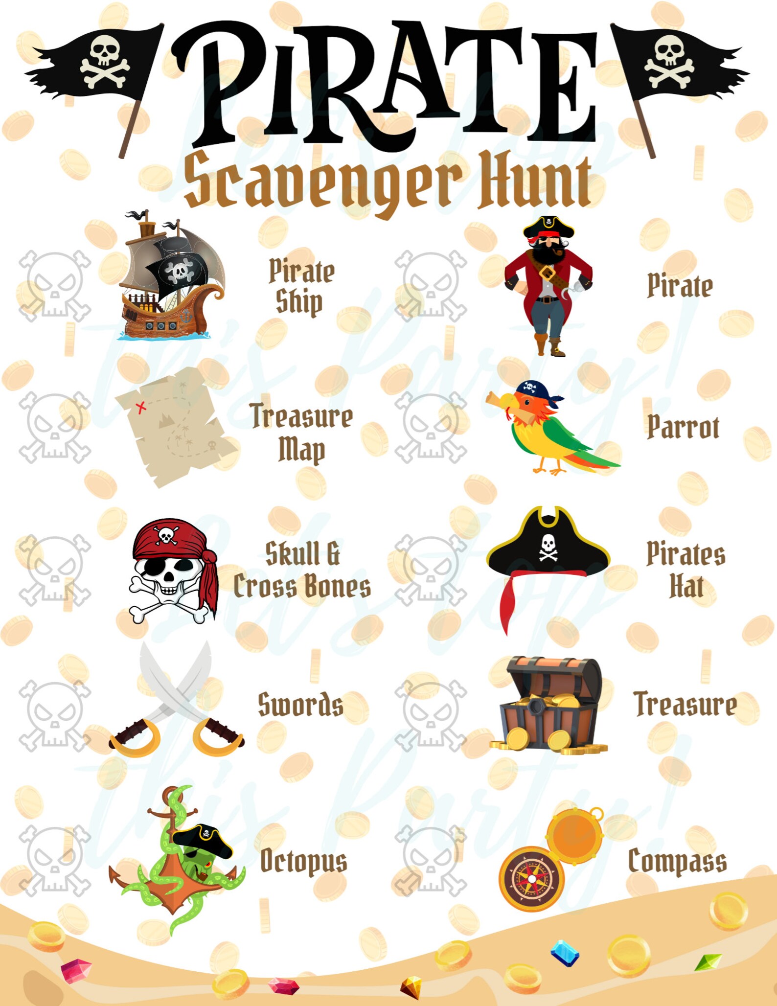 Pirate Scavenger Hunt Skull and Cross Bones Scavenger Hunt - Etsy