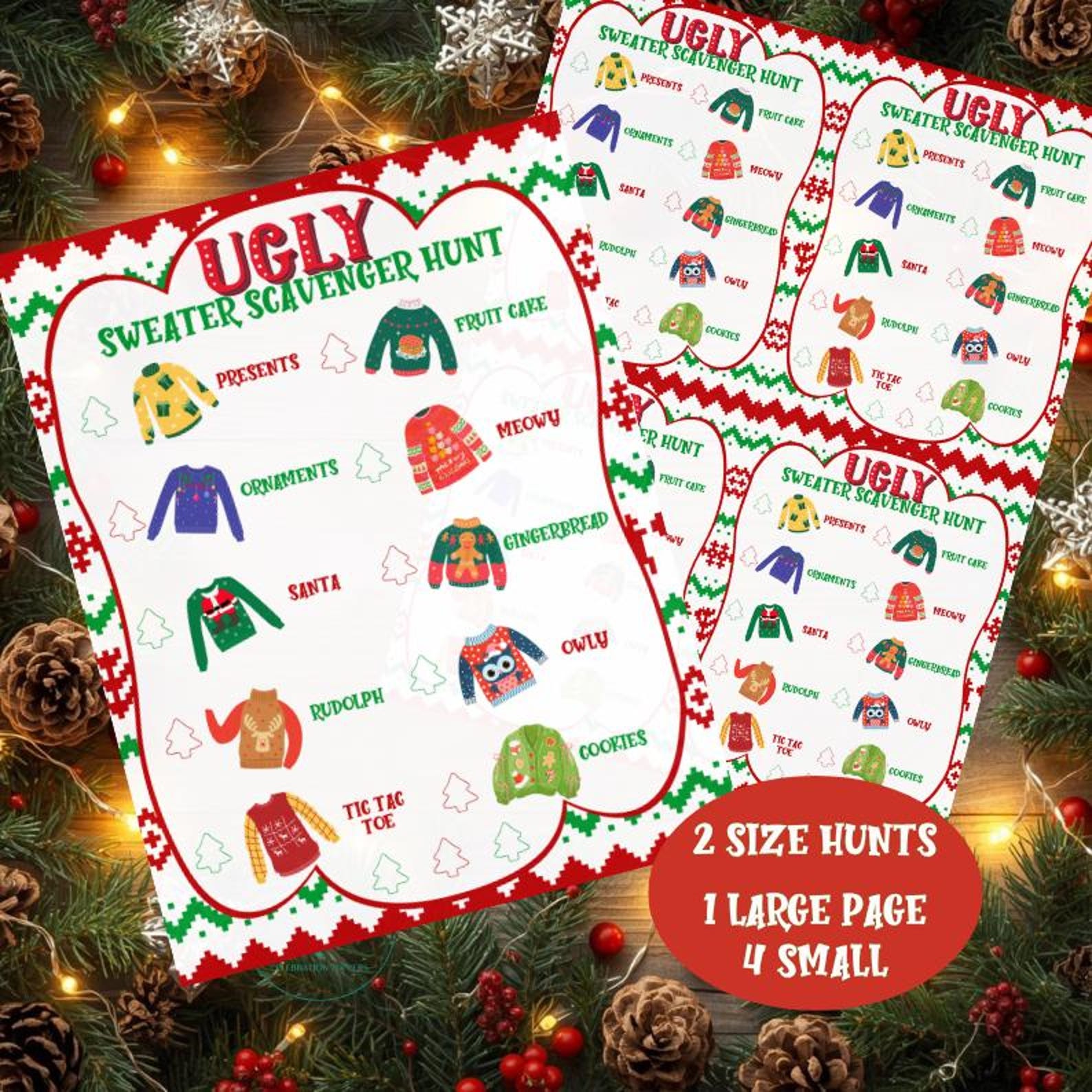 Ugly Sweater Scavenger Hunt Printable With Cutouts - Holiday Party Game ...