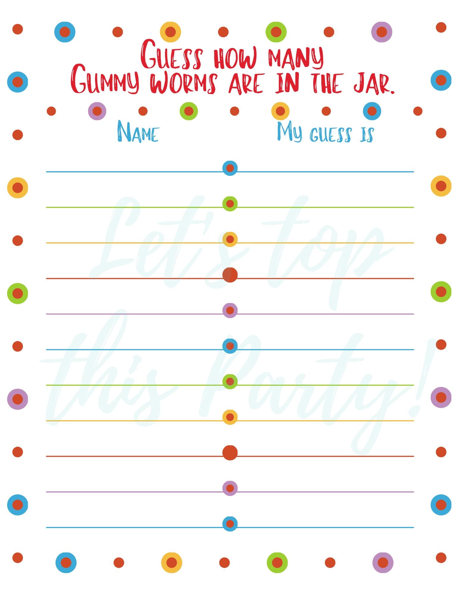 Guess How Many Gummy Worms Game: Party Activity (PDF Download) - Etsy