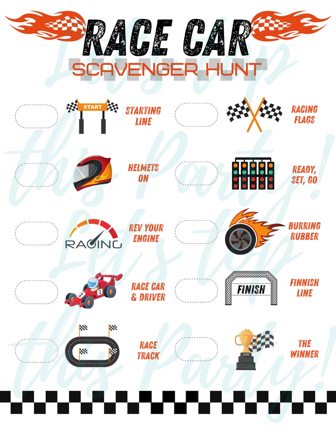 Race Car Scavenger Hunt for Kids Race Car Birthday Two Fast | Etsy