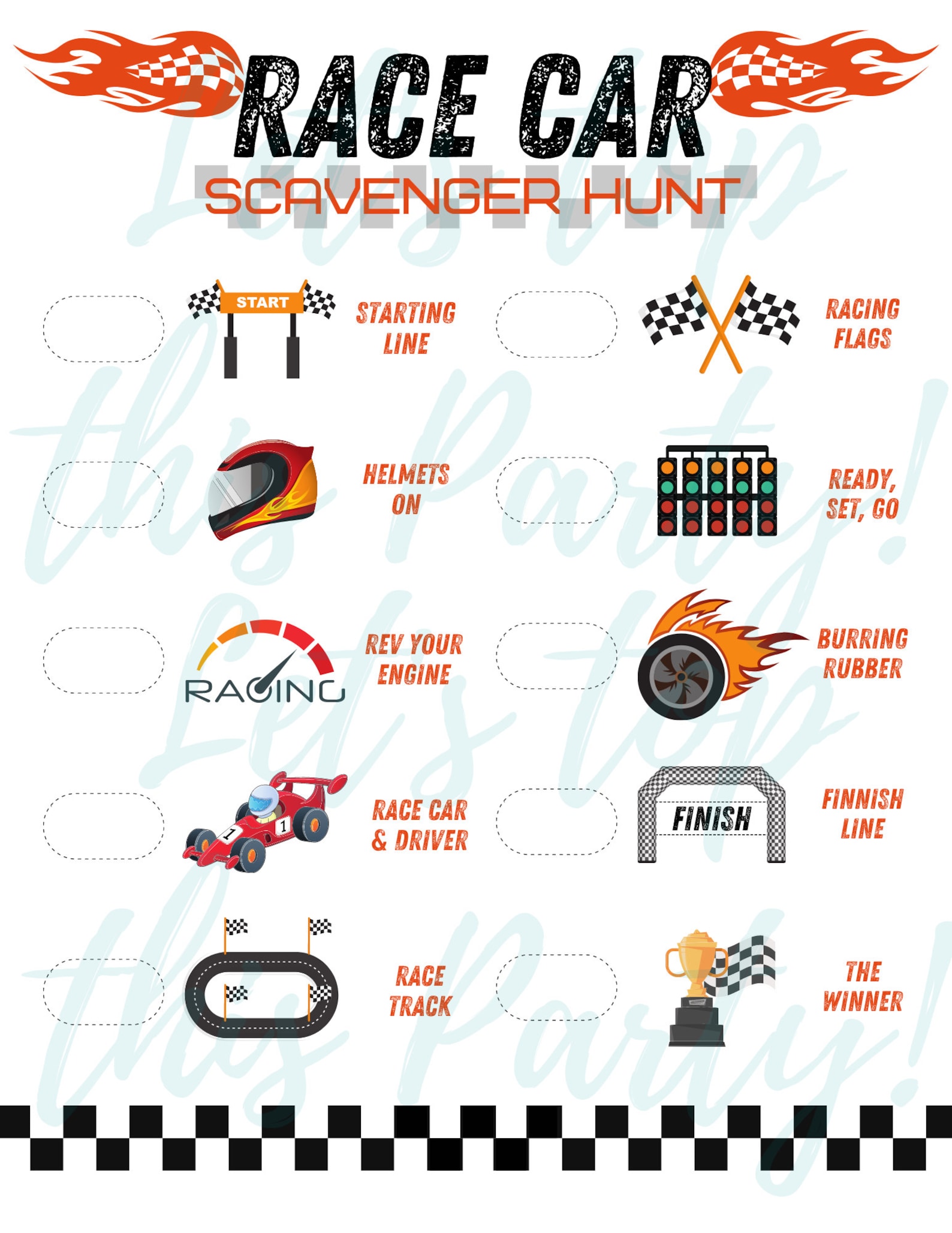 Race Car Scavenger Hunt for Kids Race Car Birthday Two Fast | Etsy