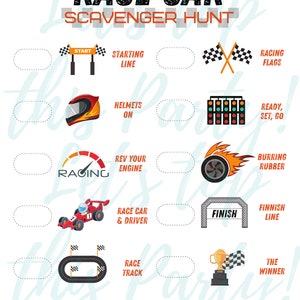 Race Car Scavenger Hunt for Kids Race Car Birthday Two Fast | Etsy
