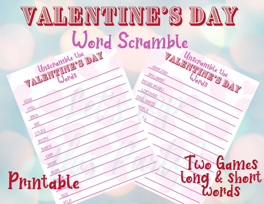 Valentine's Day Word Scramble, Valentine's Unscramble the Words ...