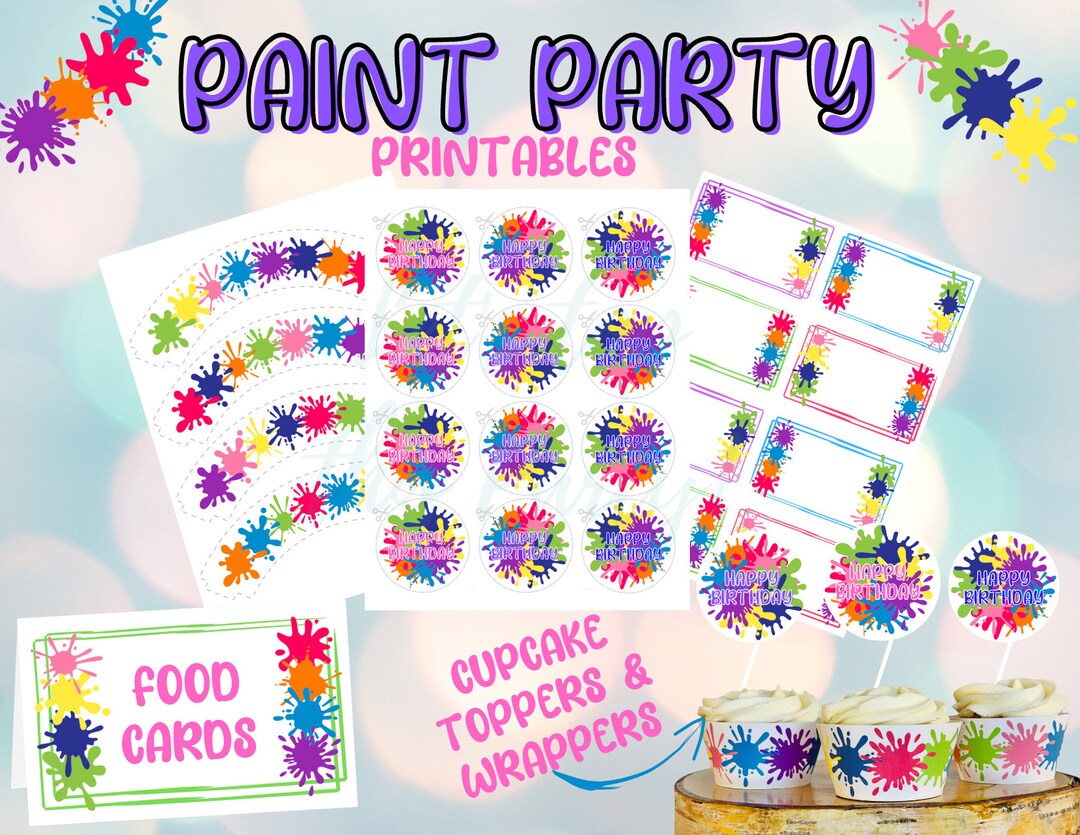 Paint Party Printable Slime Party Cupcake Toppers Paint Party Food ...