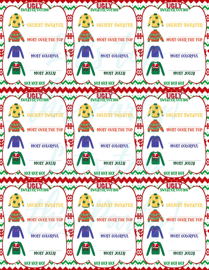 Ugly Sweater Voting Kit Printable - Christmas Party Game - Ugly Sweater ...