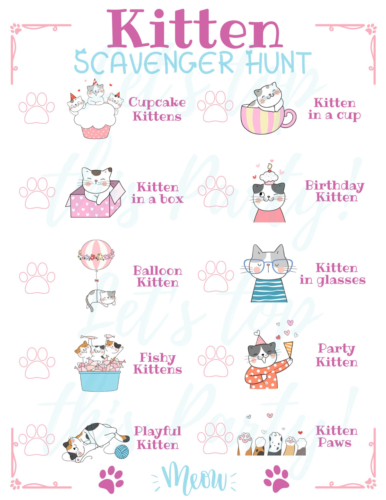 Kitten Scavenger Hunt Printable Scavenger Hunt Kitten - Etsy