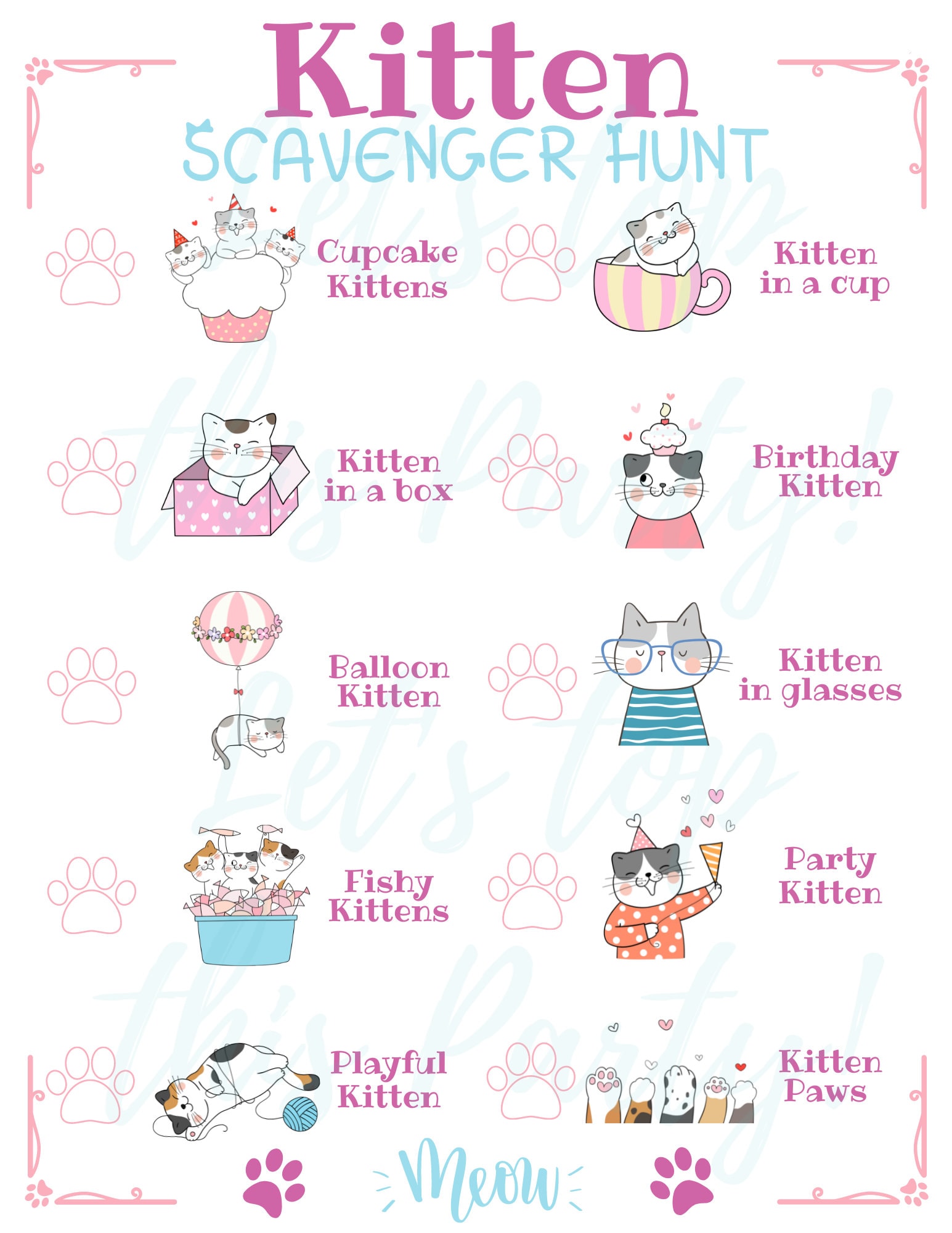 Kitten Scavenger Hunt, Printable Scavenger Hunt Kitten Printable Kitten ...