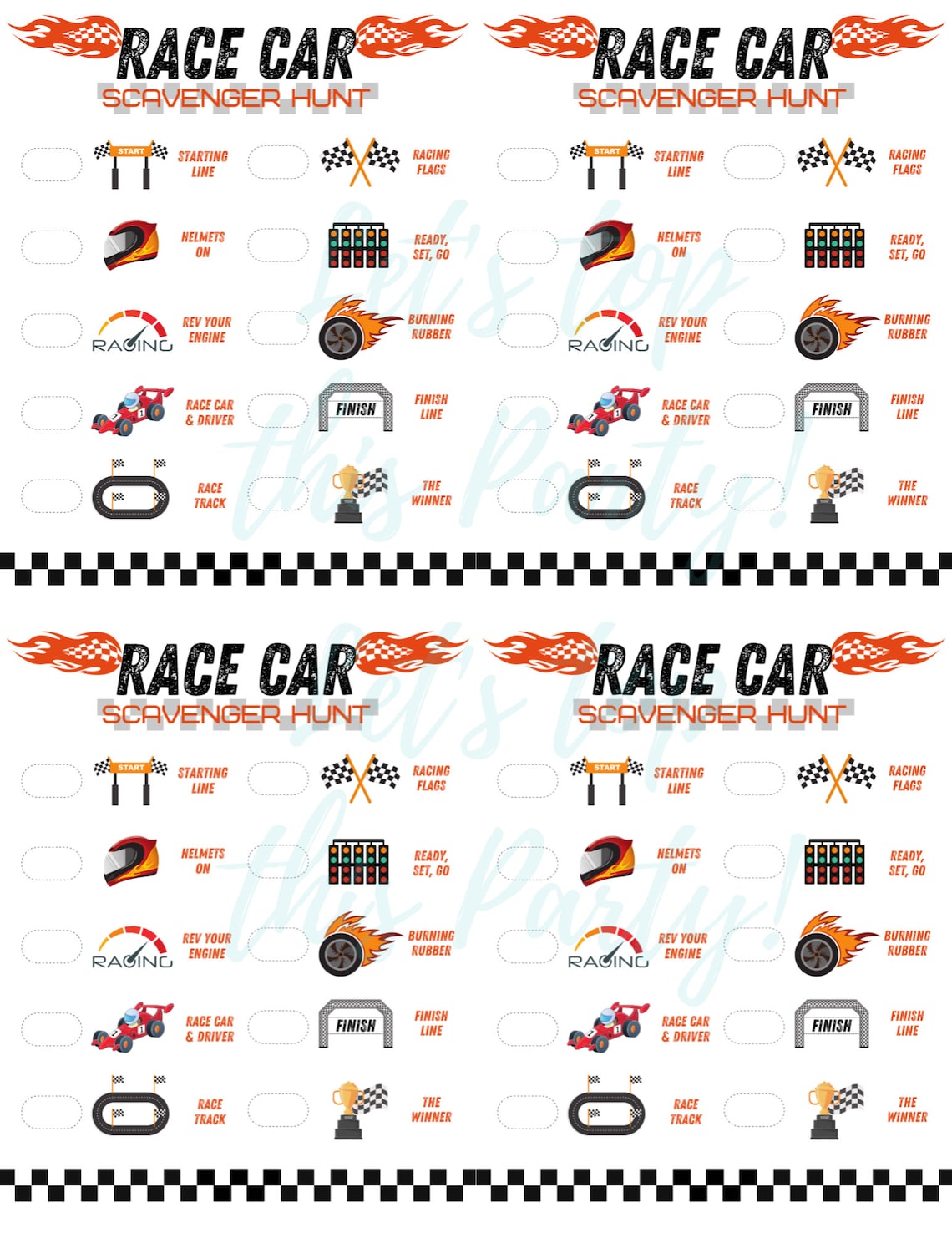 Race Car Scavenger Hunt for Kids Race Car Birthday Two Fast - Etsy