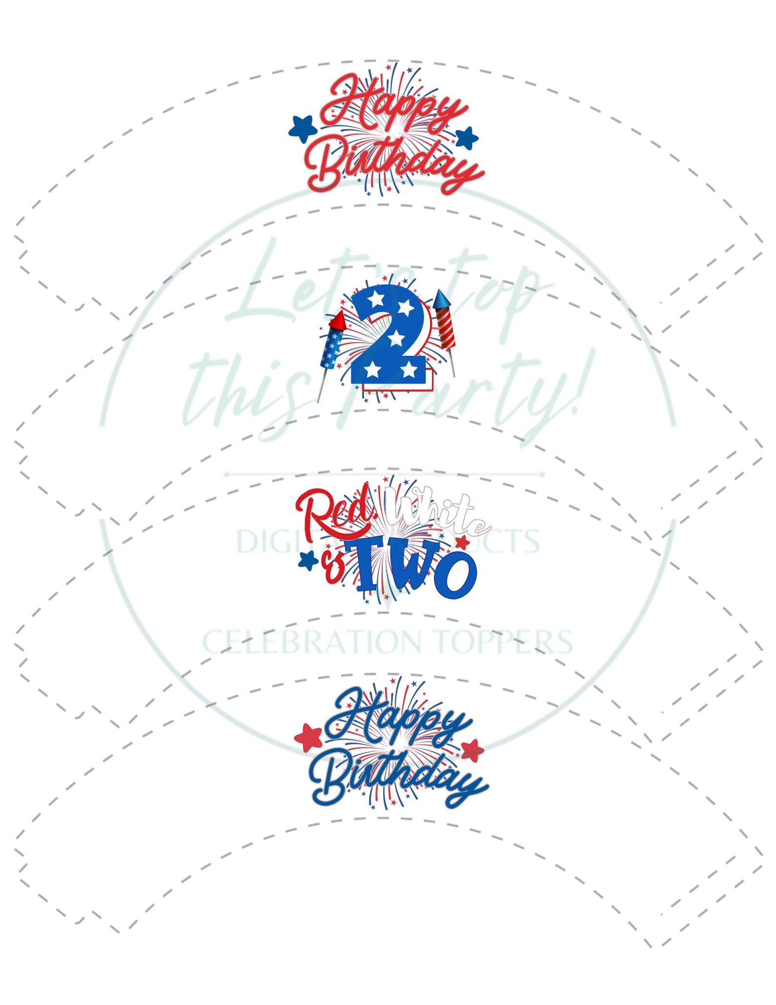 Red White and Two Birthday Bundle - Cupcake Toppers - Banner - Food ...