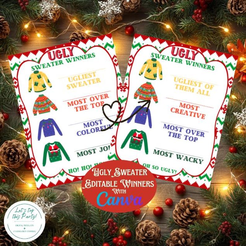 Editable Ugly Sweater Contest Kit - Christmas Party Voting Printable ...