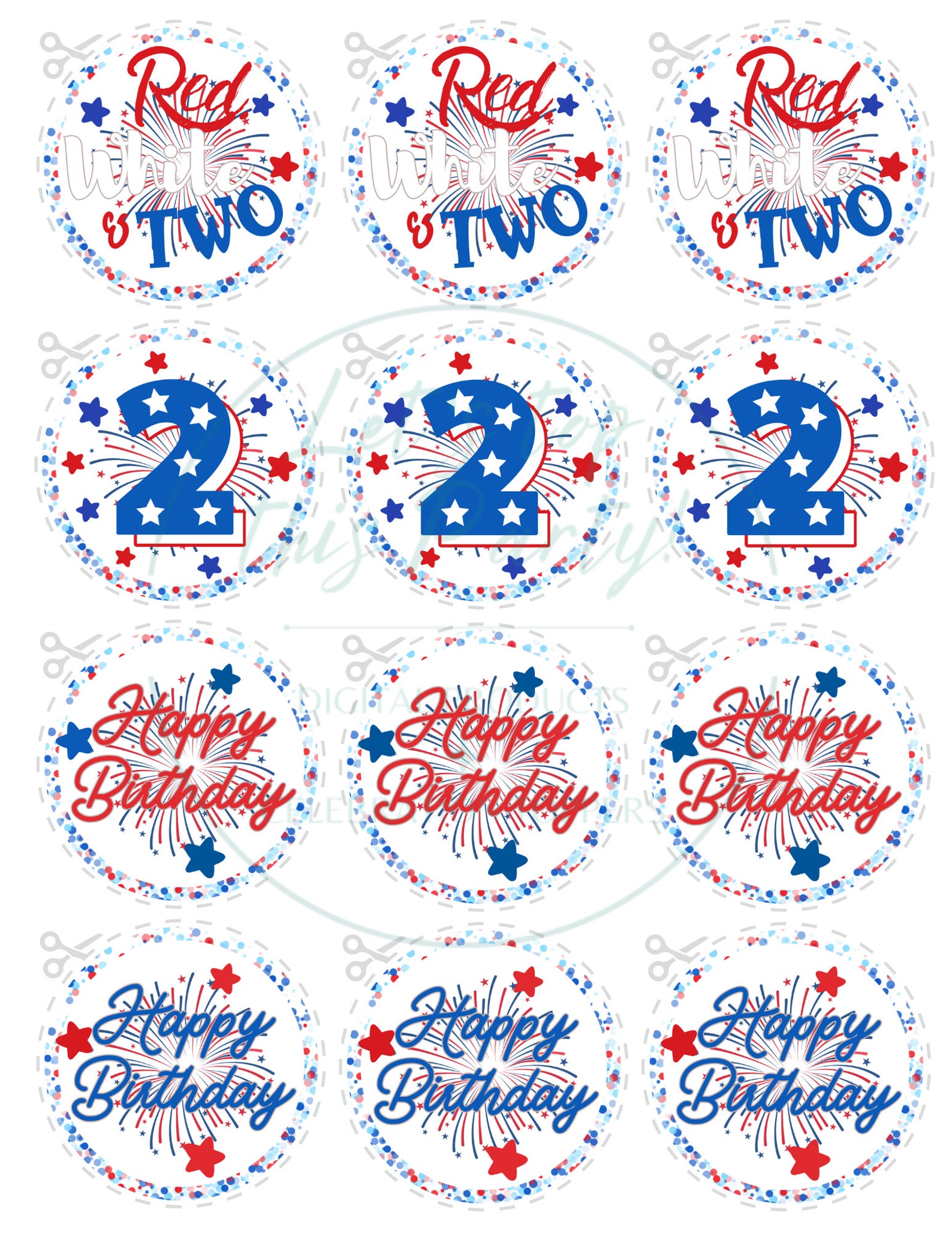 Red White and Two Birthday Bundle - Cupcake Toppers - Banner - Food ...