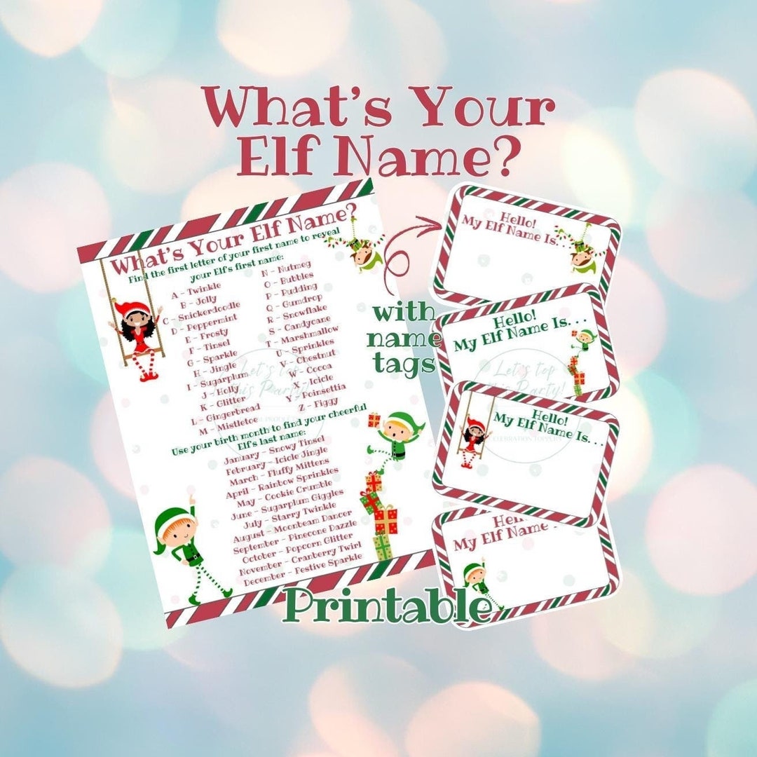 What's Your Elf Name Christmas Name Game Printable Elf Name Generator ...