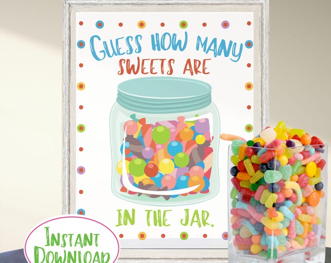 Candy Guessing Game Printable, Guess How Many Candies Sign & Cards ...