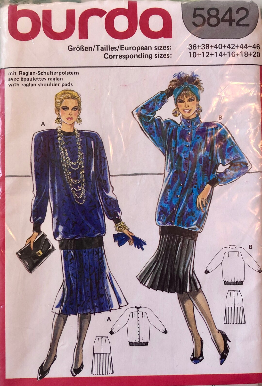 Burda 5842 Oversized Jacket and Pleated Skirt 10, 12, 14, 16, 18, 20 ...