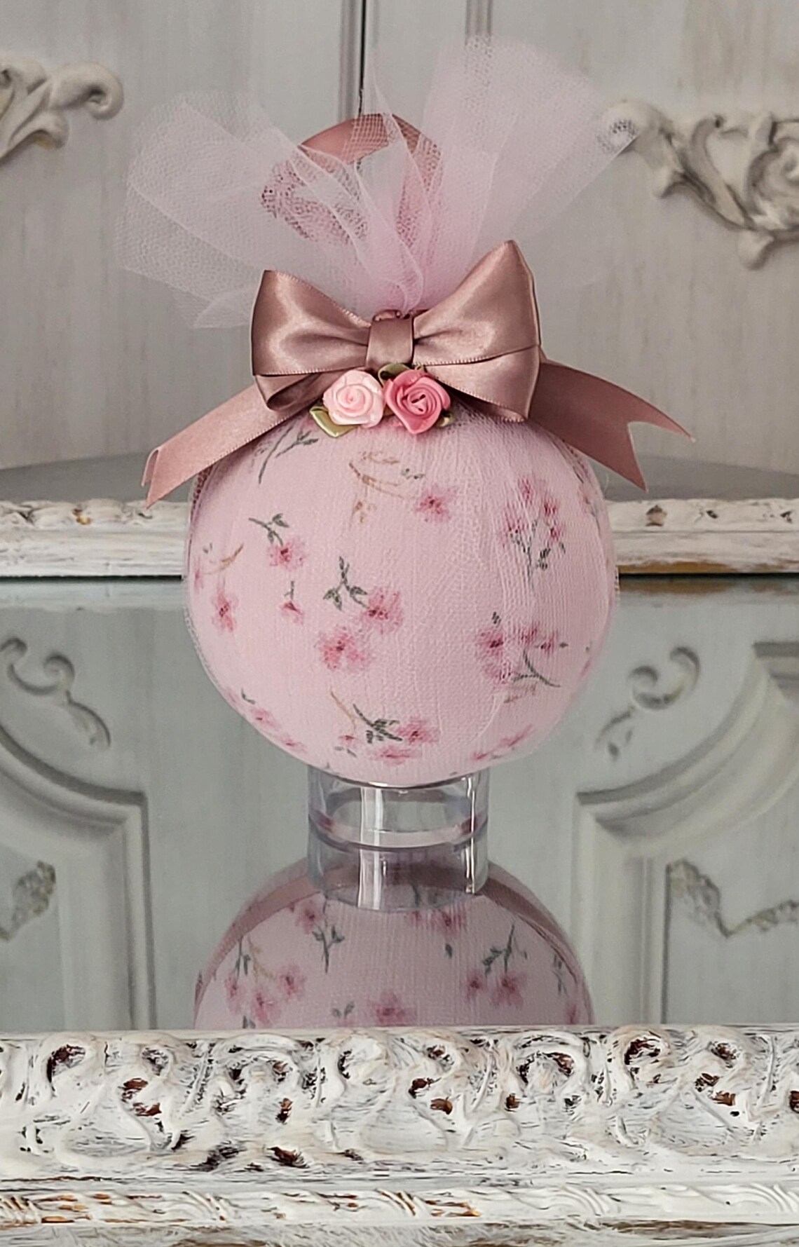 Feminine Dainty Shabby Chic Coquette Pink Large 4" Tulle Covered Floral ...
