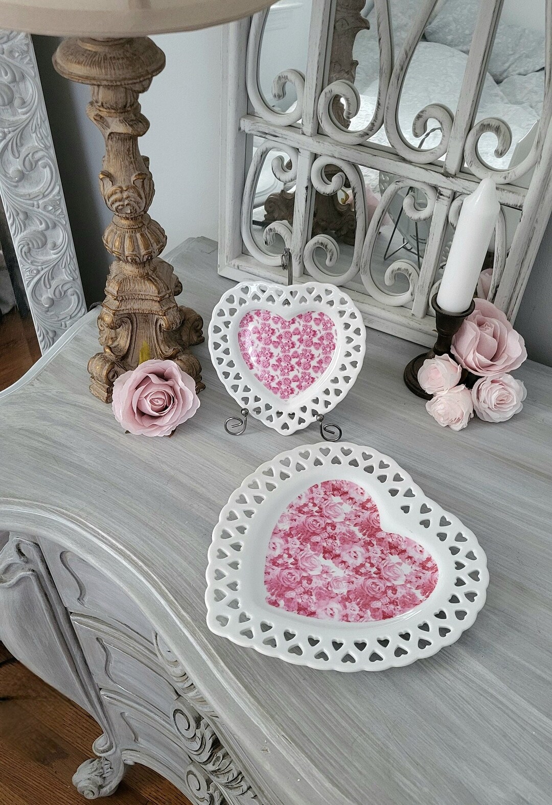 Vintage Shabby Chic Decorative Heart-shaped Plates - Etsy