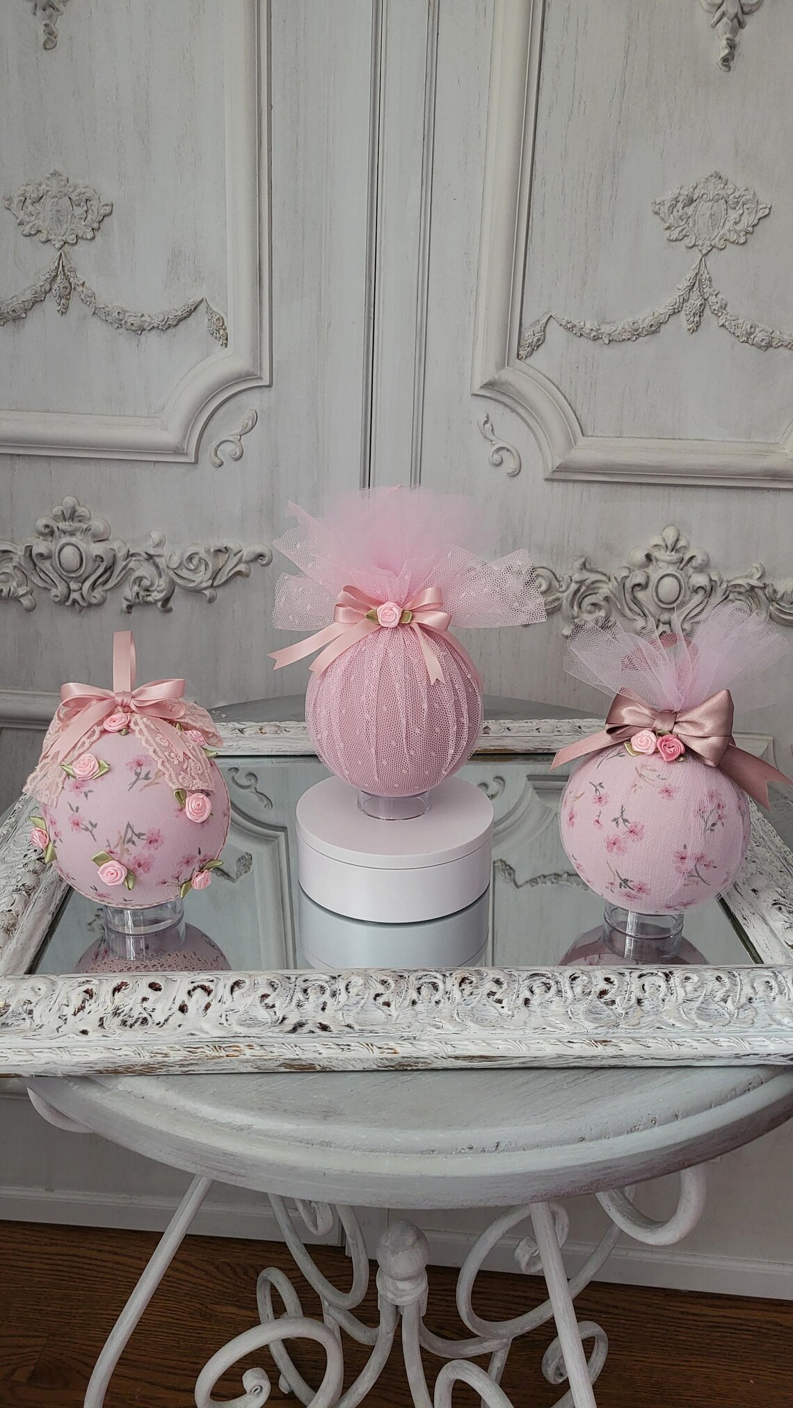 Feminine Dainty Shabby Chic Coquette Pink Large 4" Tulle Covered Floral ...