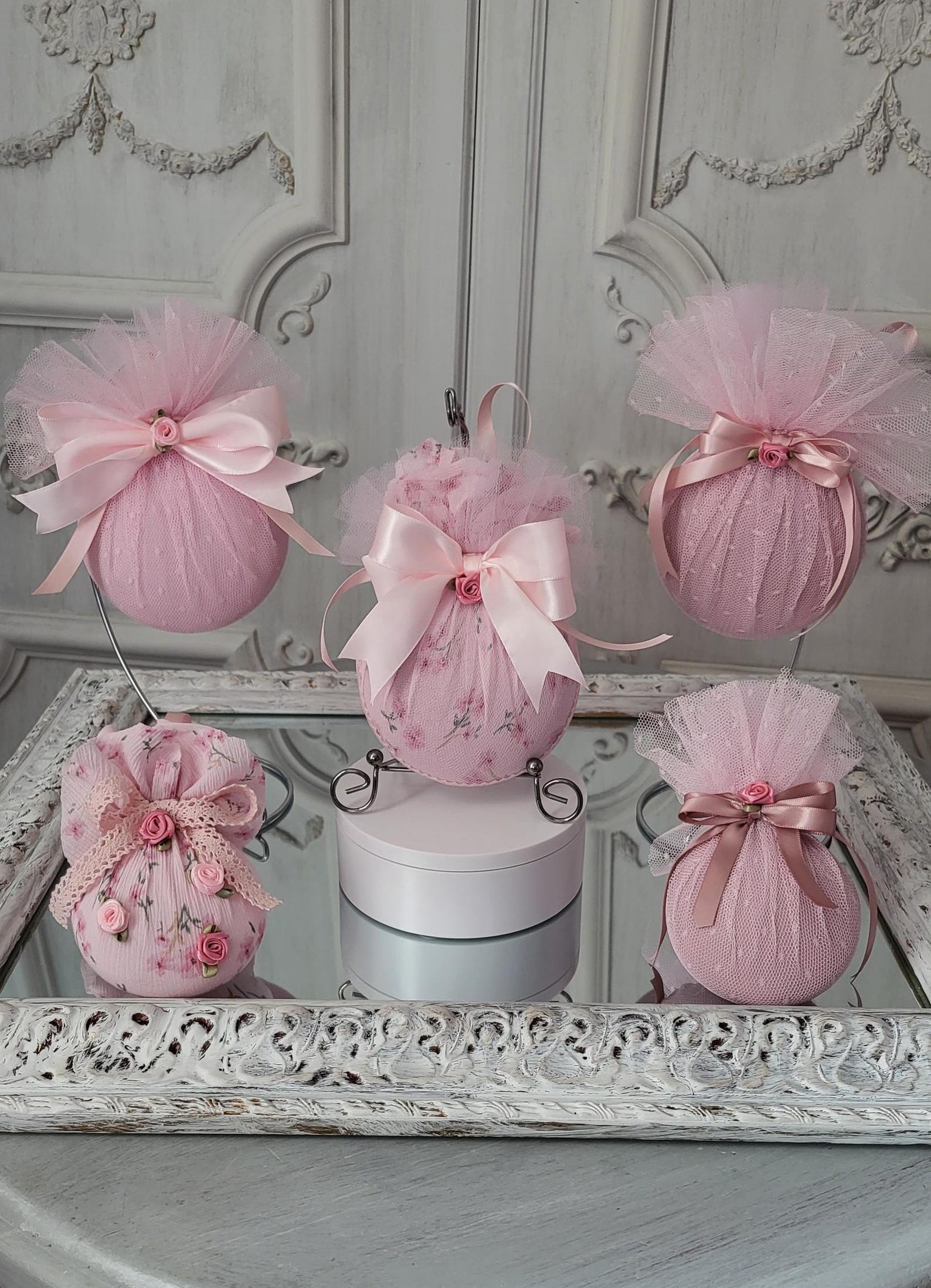 Feminine Dainty Shabby Chic Coquette Pink Large 4" Tulle Covered Floral ...