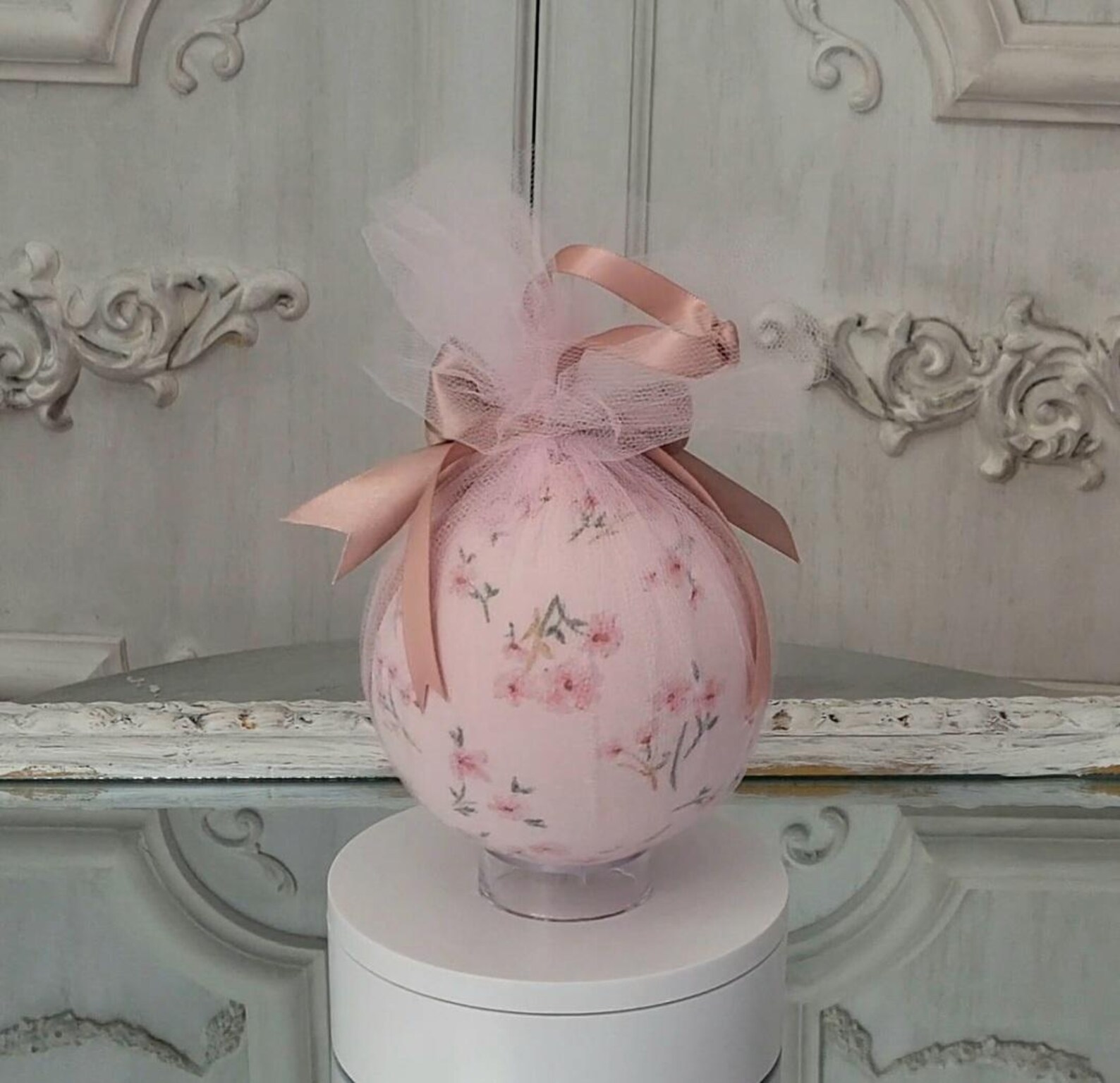 Feminine Dainty Shabby Chic Coquette Pink Large 4" Tulle Covered Floral ...