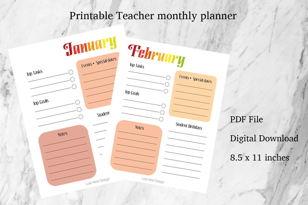 Printable Teacher Monthly Planners, Instant Download, Printable PDF - Etsy