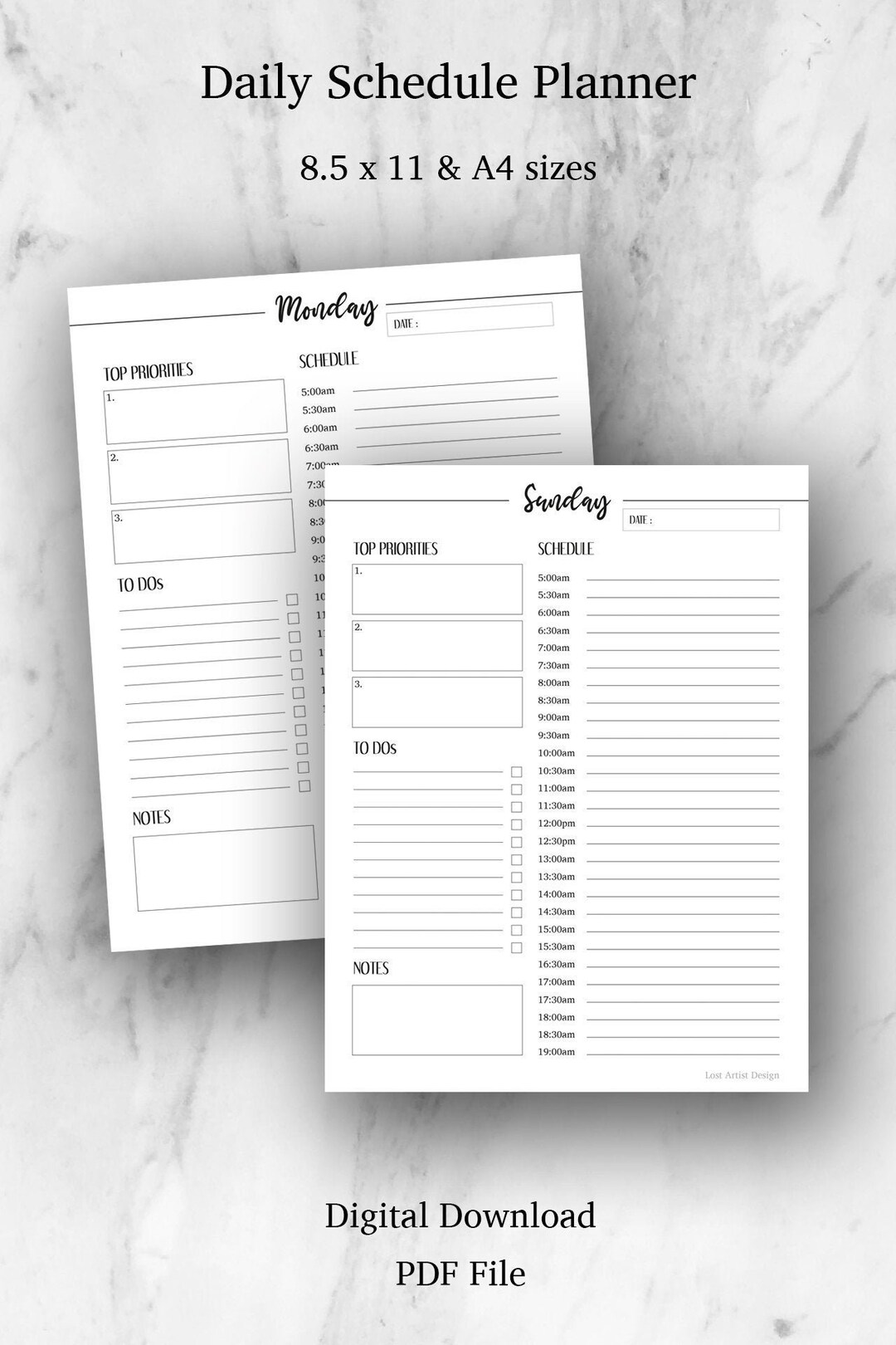 Printable Daily Schedule Planner Templates With Minimal Design, PDF ...