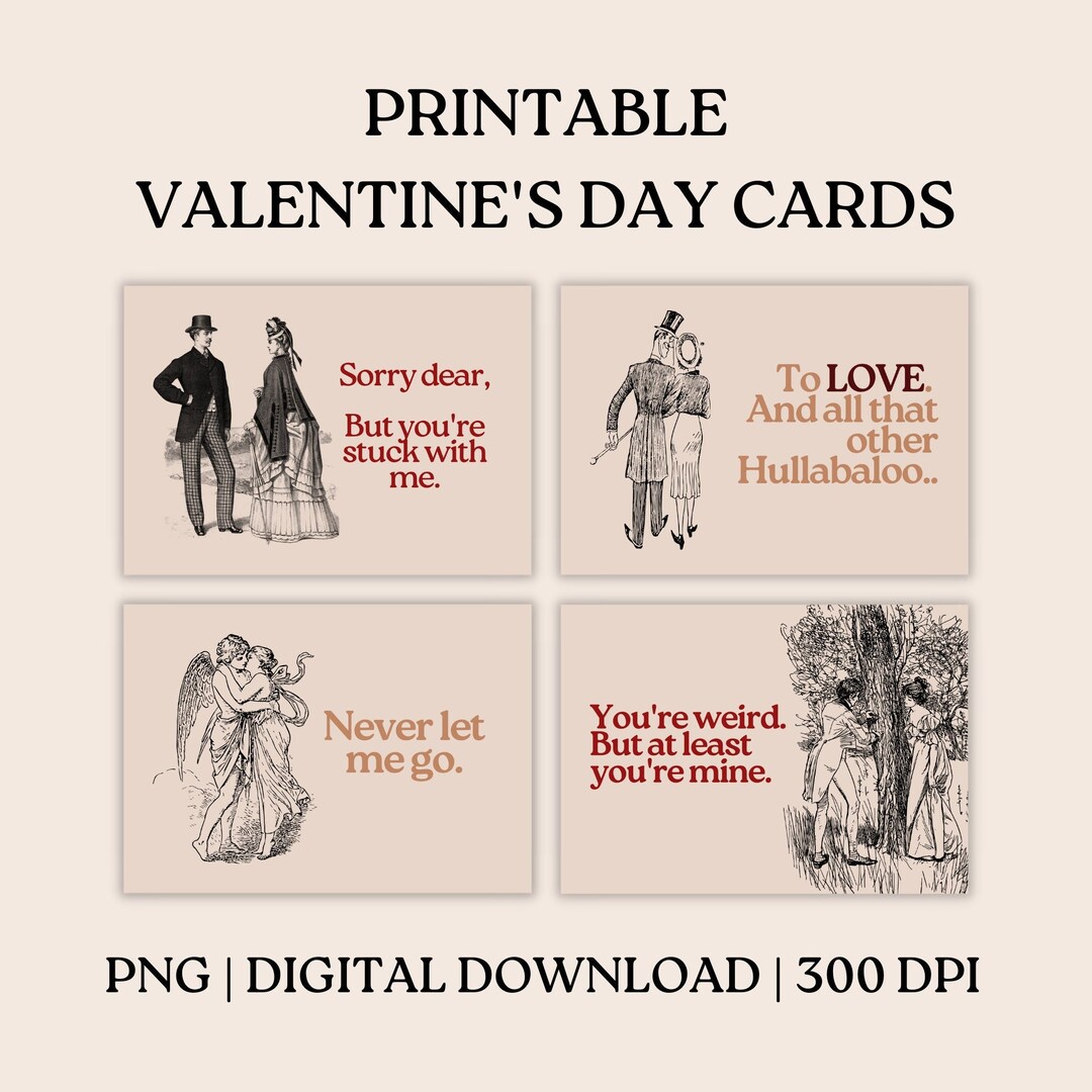 Printable Valentine's Day Cards Neutral & Pink Color Palette Vintage ...