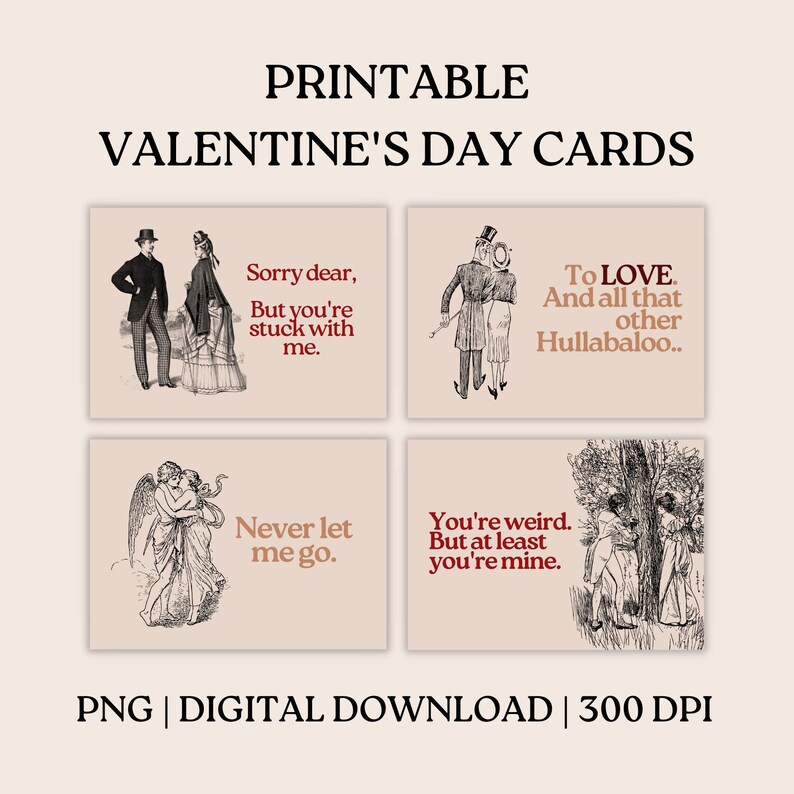 Printable Valentine's Day Cards Neutral & Pink Color Palette Vintage ...