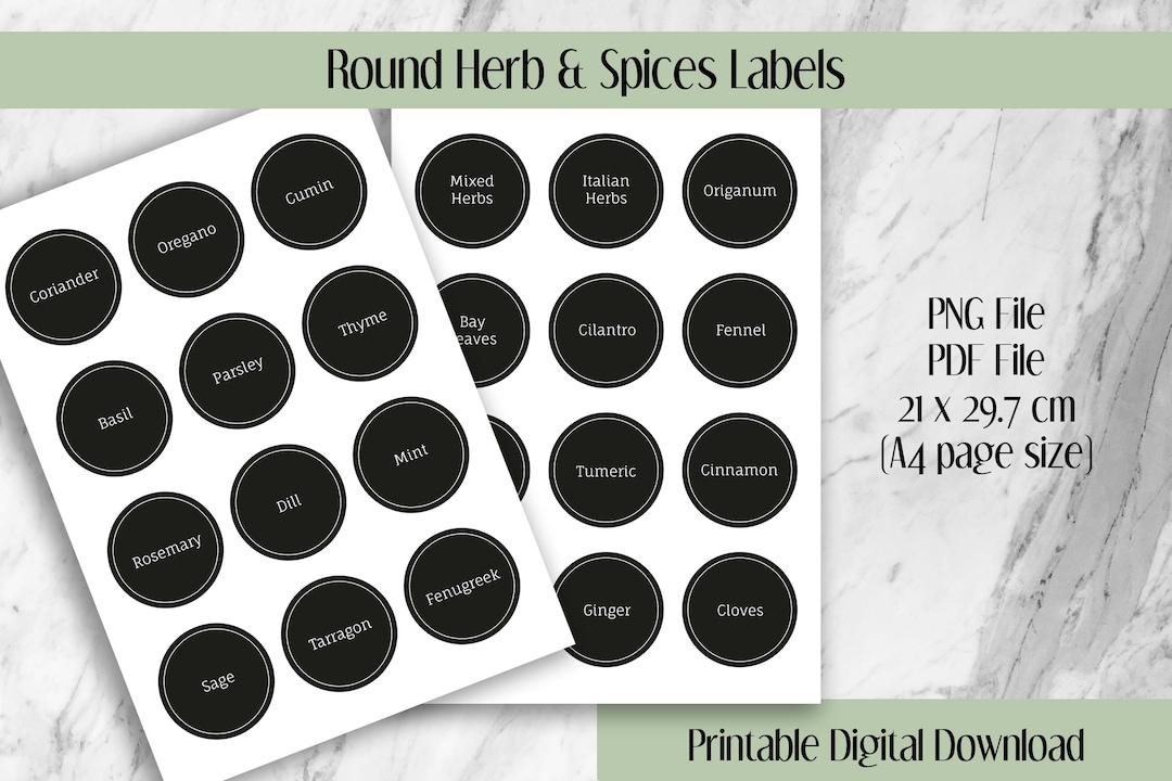 Minimal Round Herbs & Spices Labels // Printable // Minimal // Digital ...