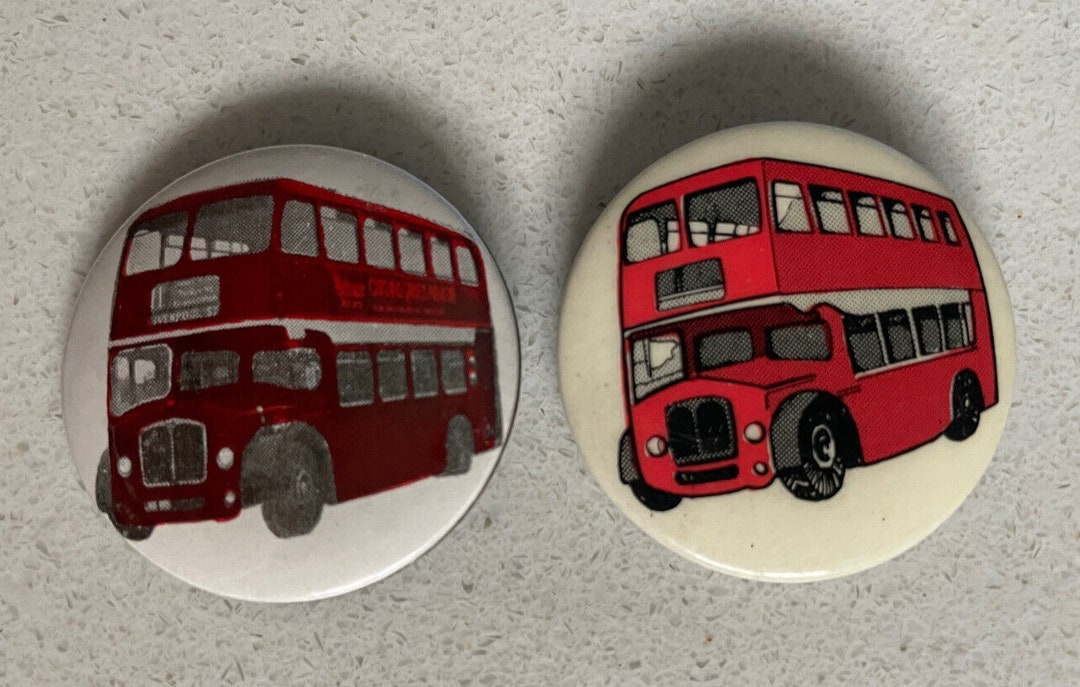 Red Double Decker Bus Vintage 80's Button Badge Pin Set of 2 Retro ...