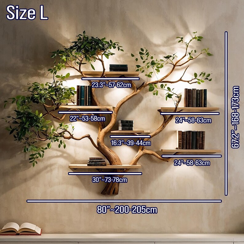 Rustic Driftwood Tree Bookshelf - Small Floating Wooden Wall Shelf ...