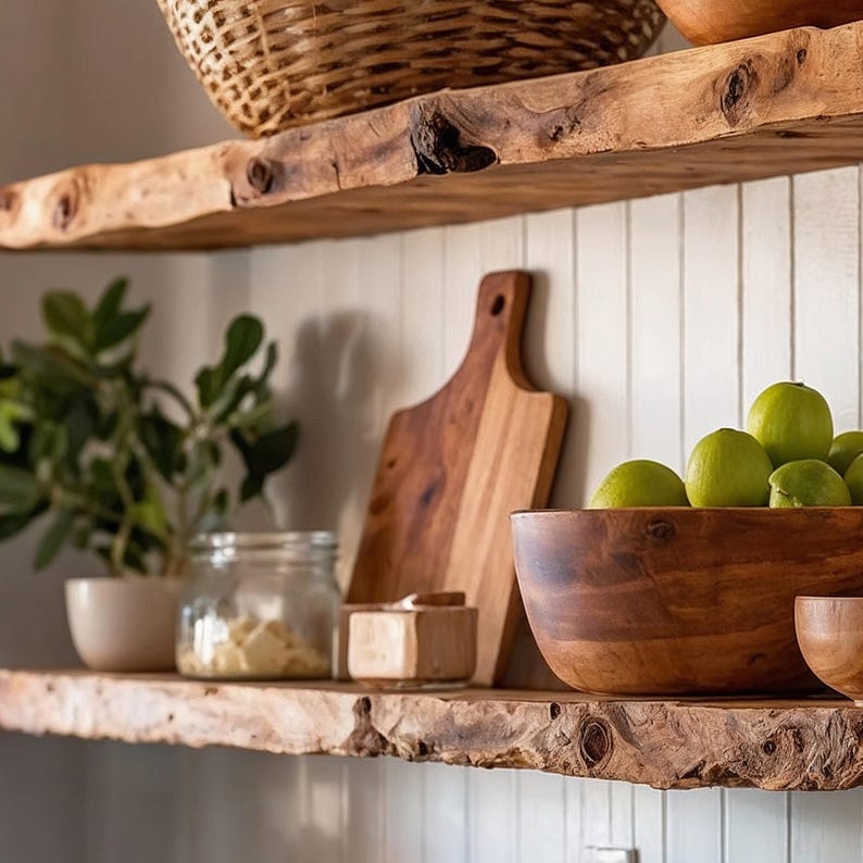 Wood Floating Shelf for Kitchen | Wall-mounted Shelf Above Counter ...