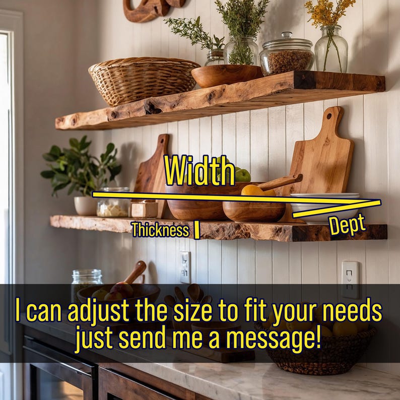 Wood Floating Shelf for Kitchen | Wall-mounted Shelf Above Counter ...