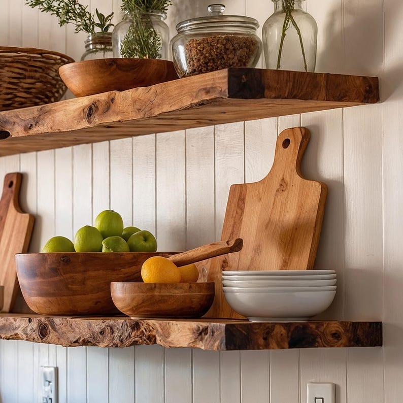 Wood Floating Shelf for Kitchen | Wall-mounted Shelf Above Counter ...