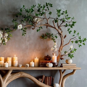 Natural Wood Console Table With Tree Branch Shelf | Driftwood Entryway ...