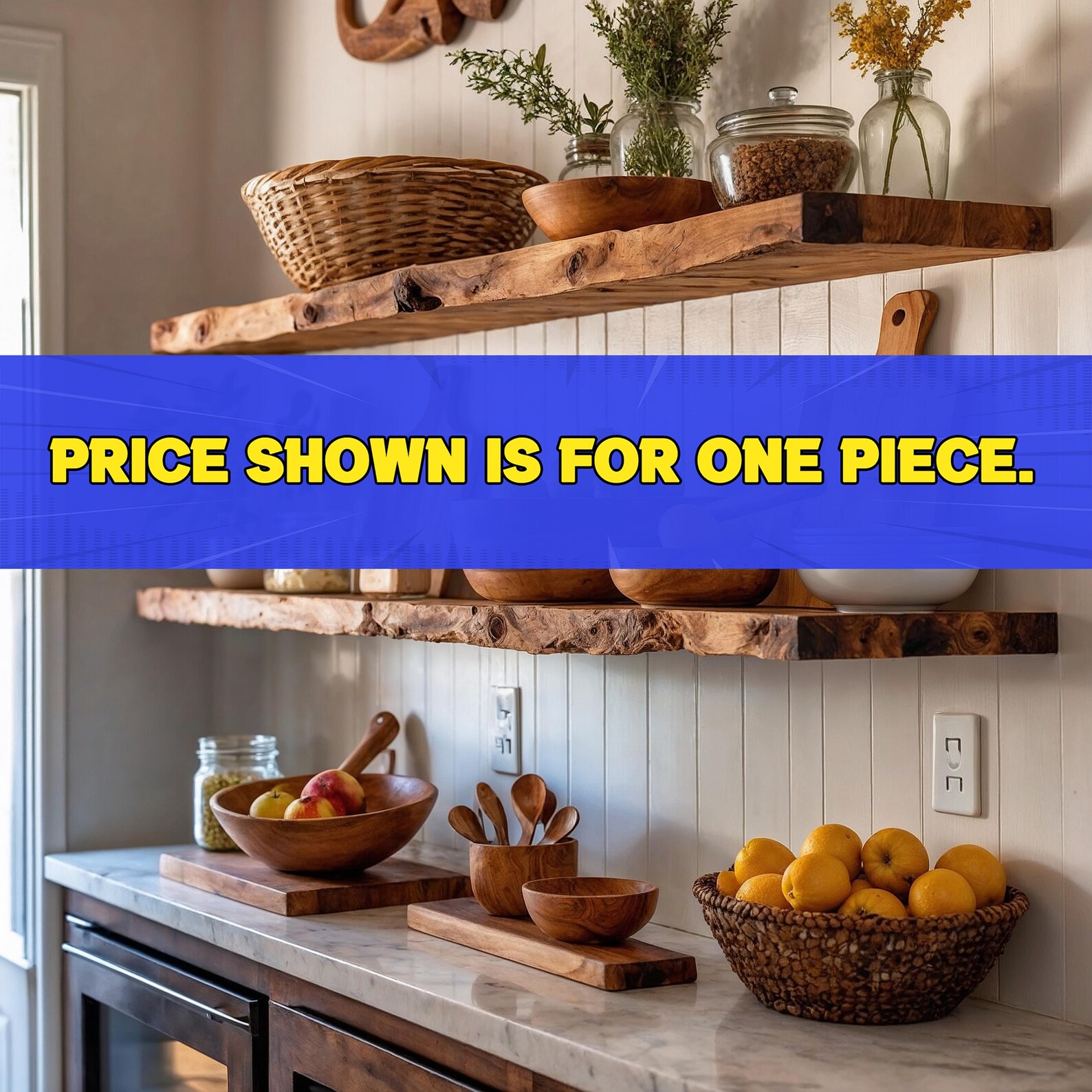 Wood Floating Shelf for Kitchen | Wall-mounted Shelf Above Counter ...