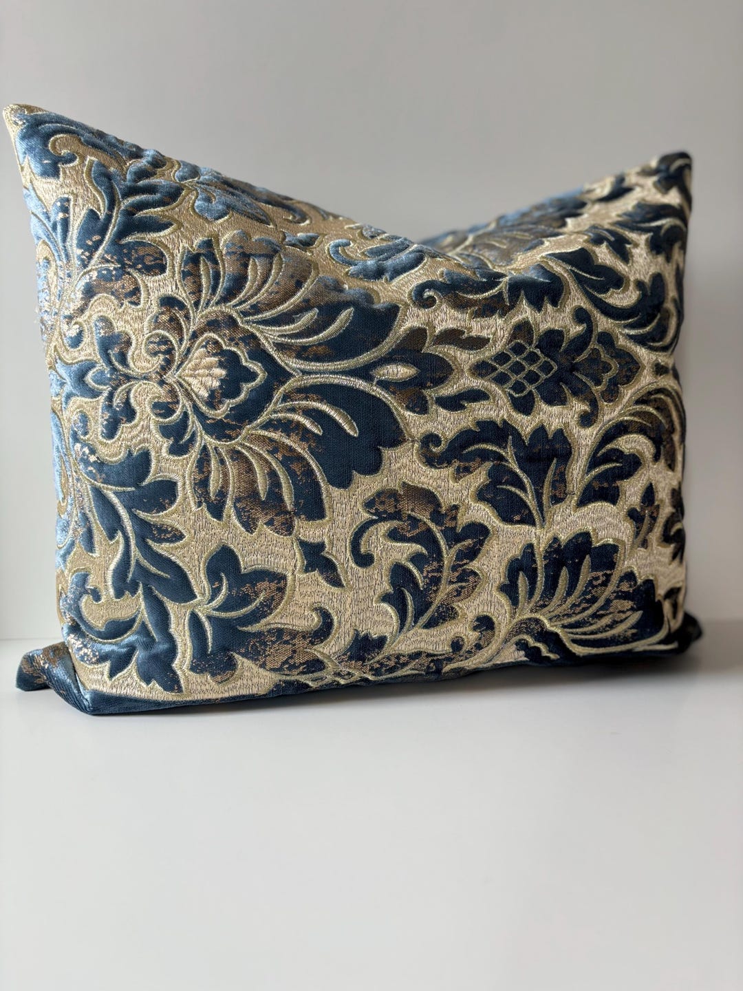 Vintage-inspired Elegant Blue and Gold Damask Pillowcase/ Luxury Floral ...