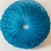 Blue Luxury Modern Pintuck Pillow With Jewel. Round Velvet Pillow With ...