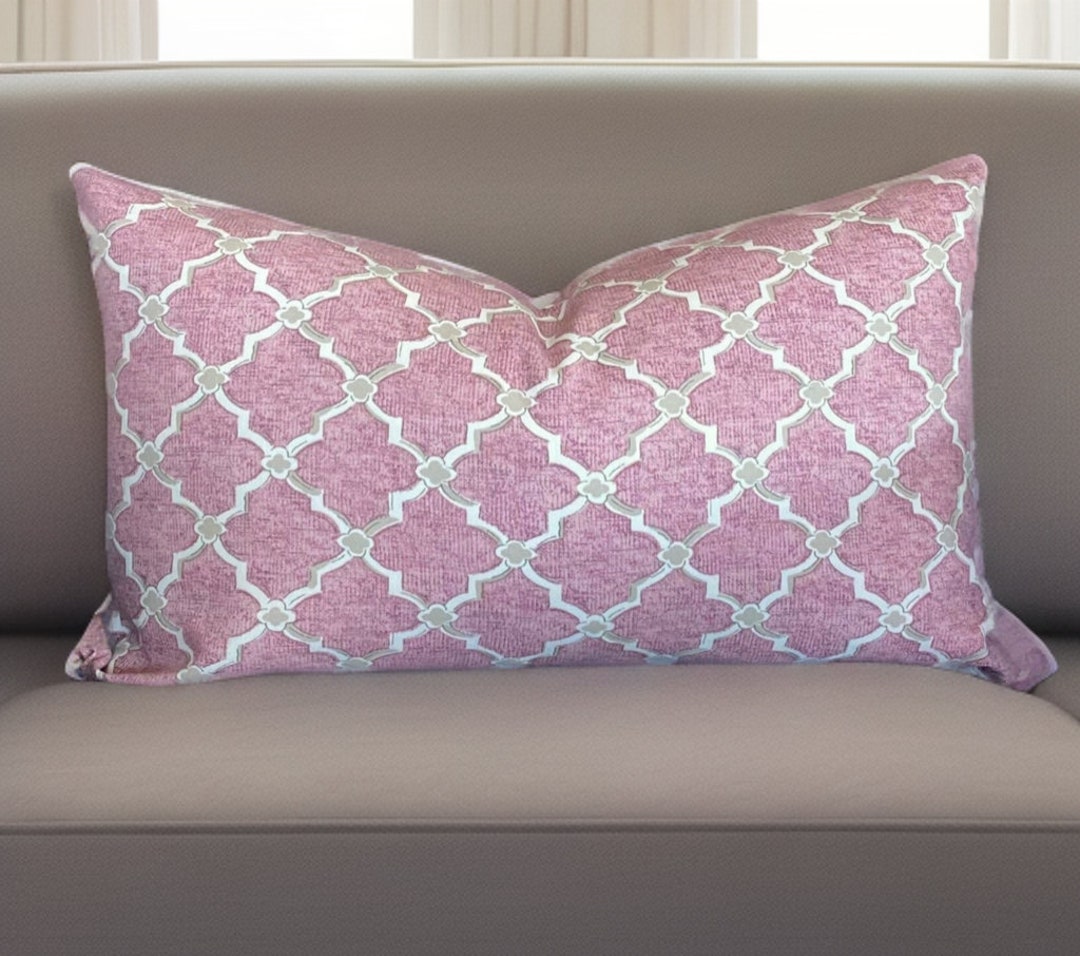 Pink Decorative Lumbar Pillowcase With a Geometric Pattern for Outdoor ...
