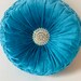 Blue Luxury Modern Pintuck Pillow With Jewel. Round Velvet Pillow With ...