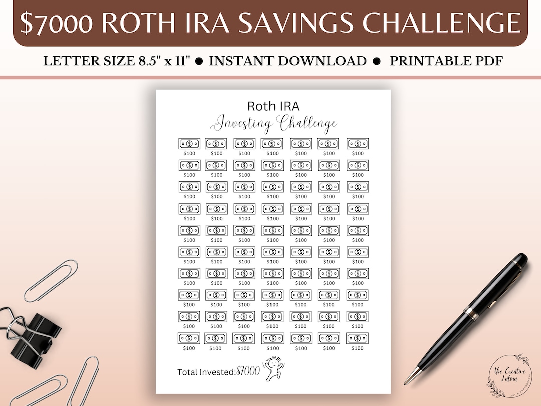 7000 Roth IRA Challenge Tracker, 7000 Savings Challenge, Retirement ...