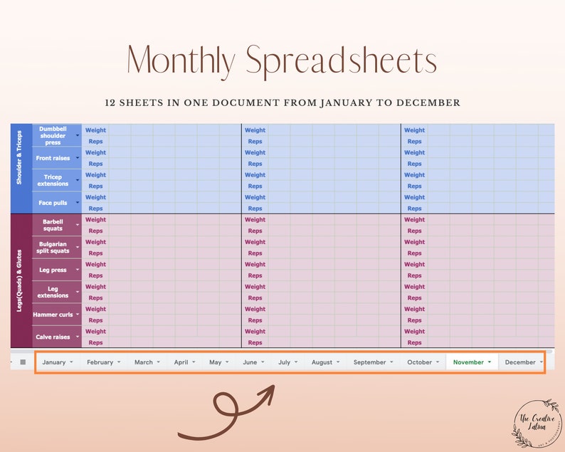 Workout Tracker Spreadsheet for Google Sheets, Activity Log, Weight ...