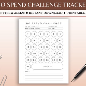No Spend Challenge Tracker, No Spend Month, No Spend Days Budget ...
